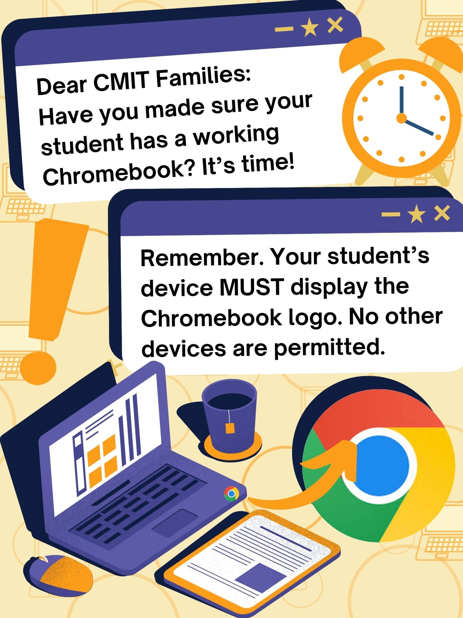 Chromebook Reminder – Chesapeake Math and IT Academy North High School